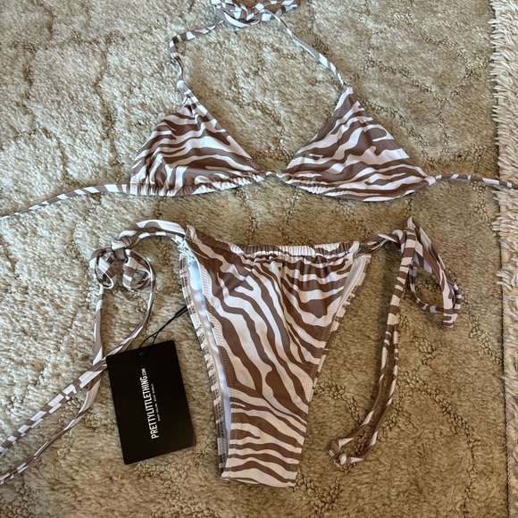 PrettyLittleThing | Swim | Brown Zebra Stripped Tie Bikini | Poshmark